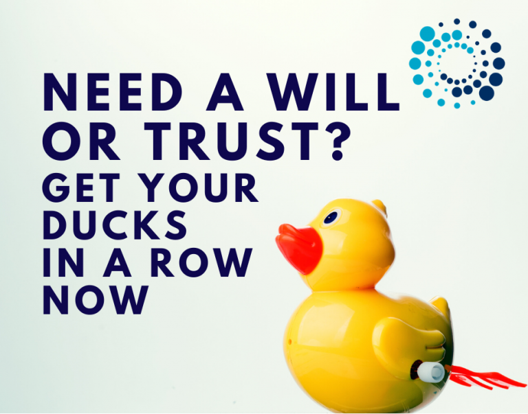 Get your ducks in a row by getting a Will or Trust for you and your family.
